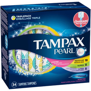 Tampax Pearl Regular/Super/Lites Scented Tampons Variety Pack,34 ct Box
