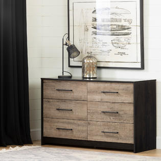 South Shore Londen 6 Drawer Double Dresser Storage Unit Weathered Oak and Ebony
