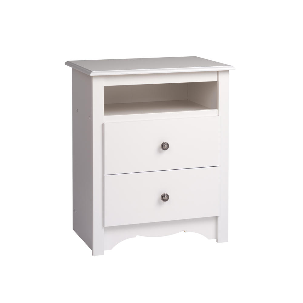 Prepac White Monterey Tall 2 Drawer Nightstand with Open Shelf