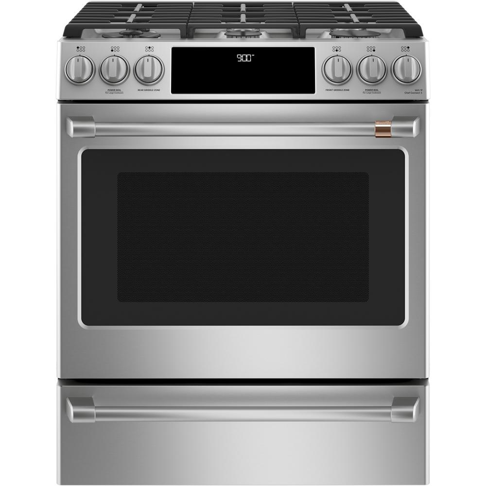 GE Cafe C2S900P2MS1 30" Slide-In Dual Fuel Convection Range w/ Warming ...