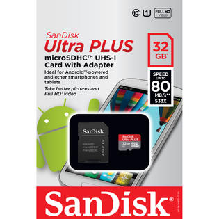 SanDisk SanDisk Ultra® PLUS 32GB microSDHC™ UHS-I Card w/ Adapter - TVs & Electronics ...