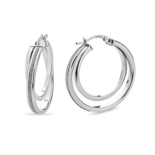 Sterling Silver 30mm Glitter 25mm Polished Double Hoop Earrings