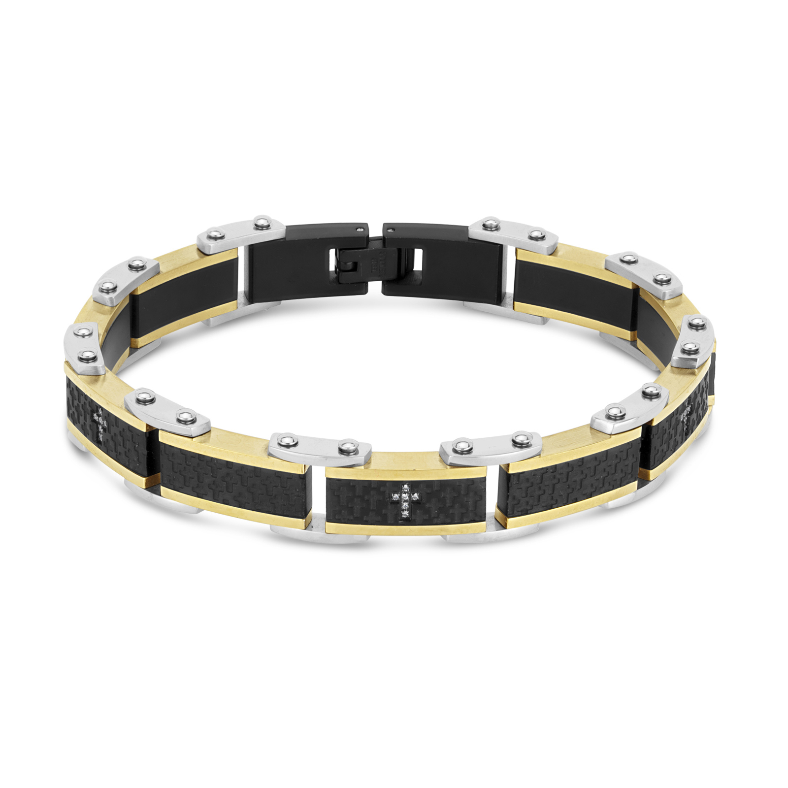 Stainless Steel Black and Gold Ionic Plating with Cubic Zirconia ...