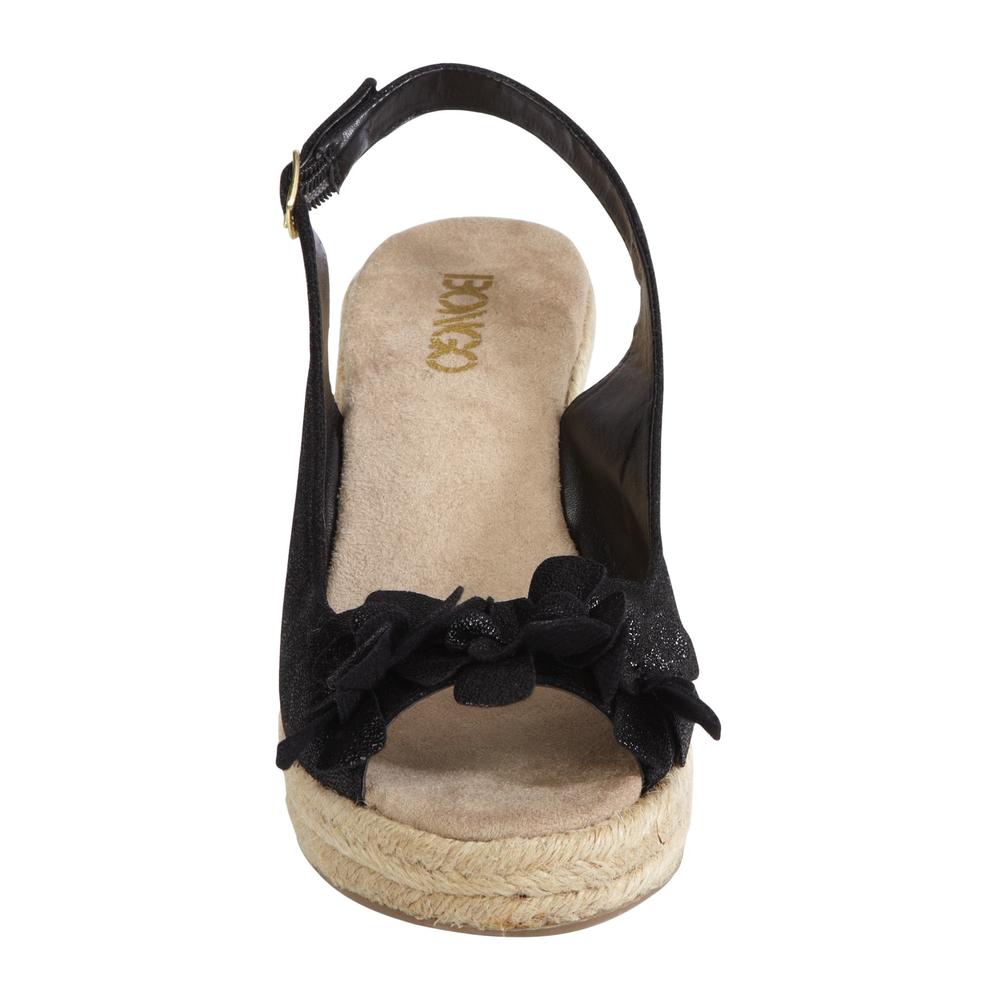 Bongo Women's Iris Flower Slingback Wedge Sandal - Black