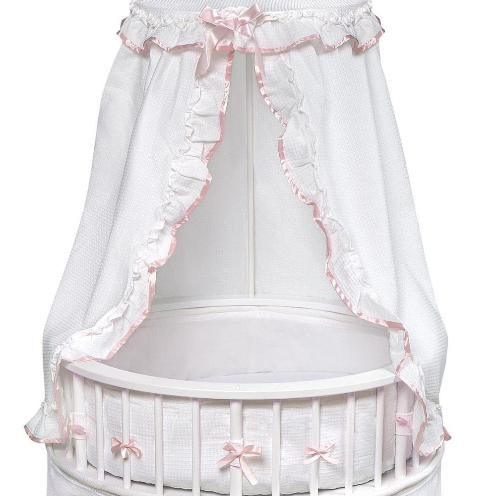 Badger Basket 00836 Elegance Round Bassinet - White/Pink Bedding