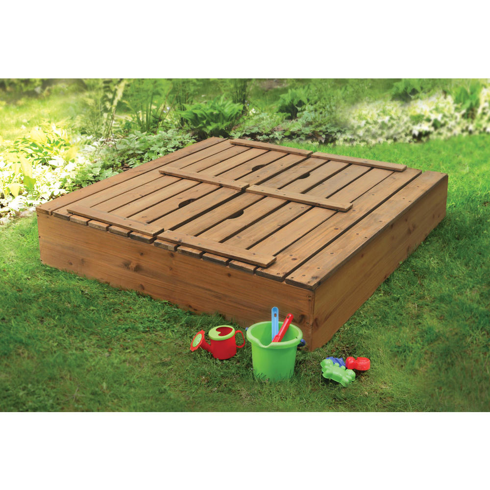 Badger Basket Covered Convertible Cedar Sandbox with Two Bench Seats