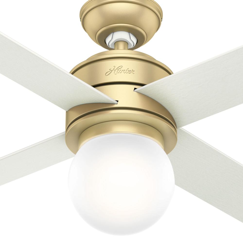 Hunter 59320 52" Hepburn Modern Brass Ceiling Fan with Light Kit and ...