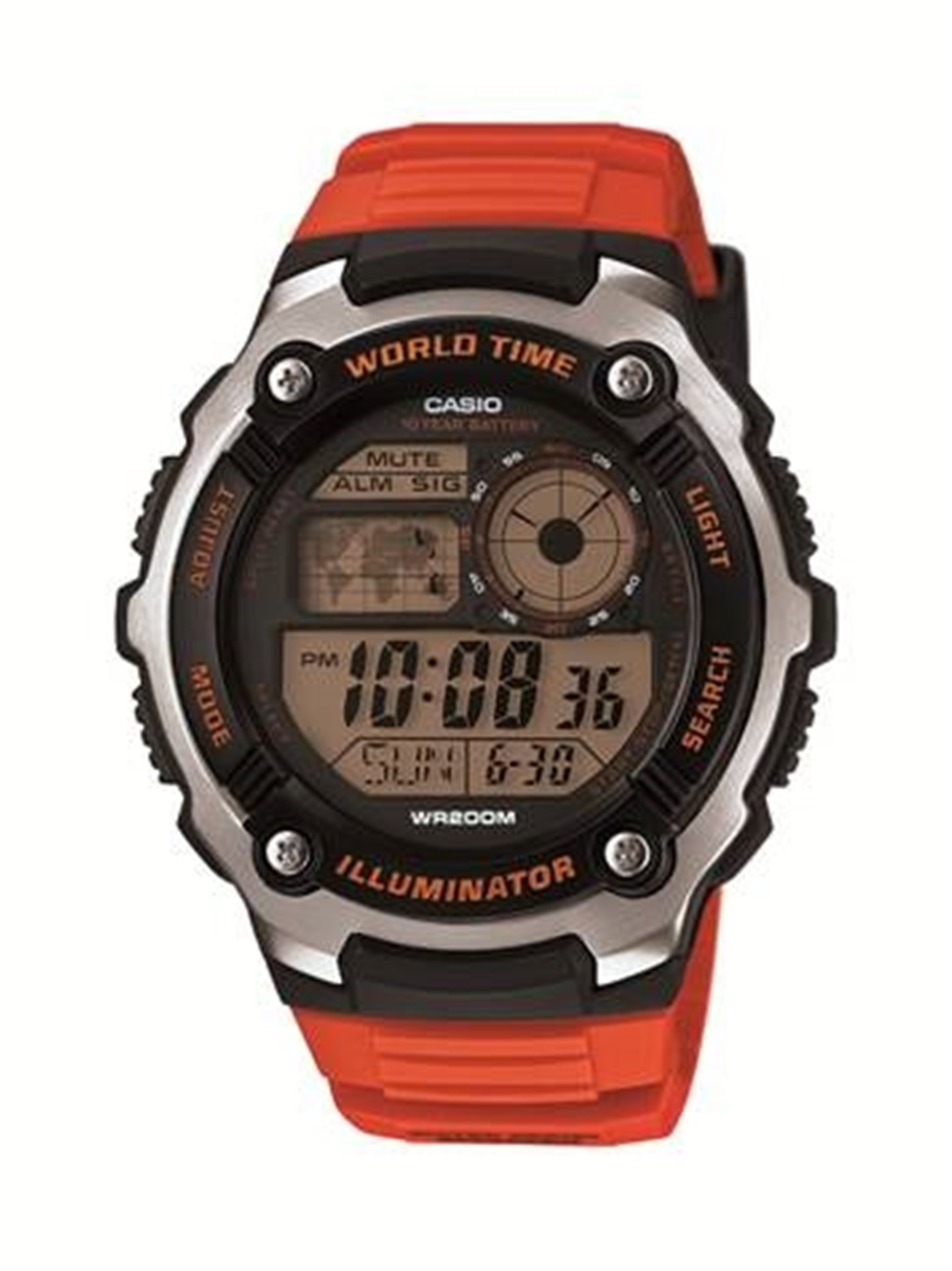 Casio 10 Year World Map Orange Digital Watch