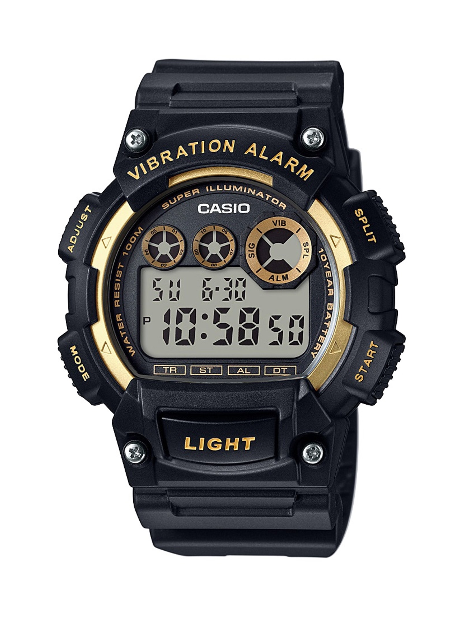 Casio Black and Gold Tone Digital Alarm Watch
