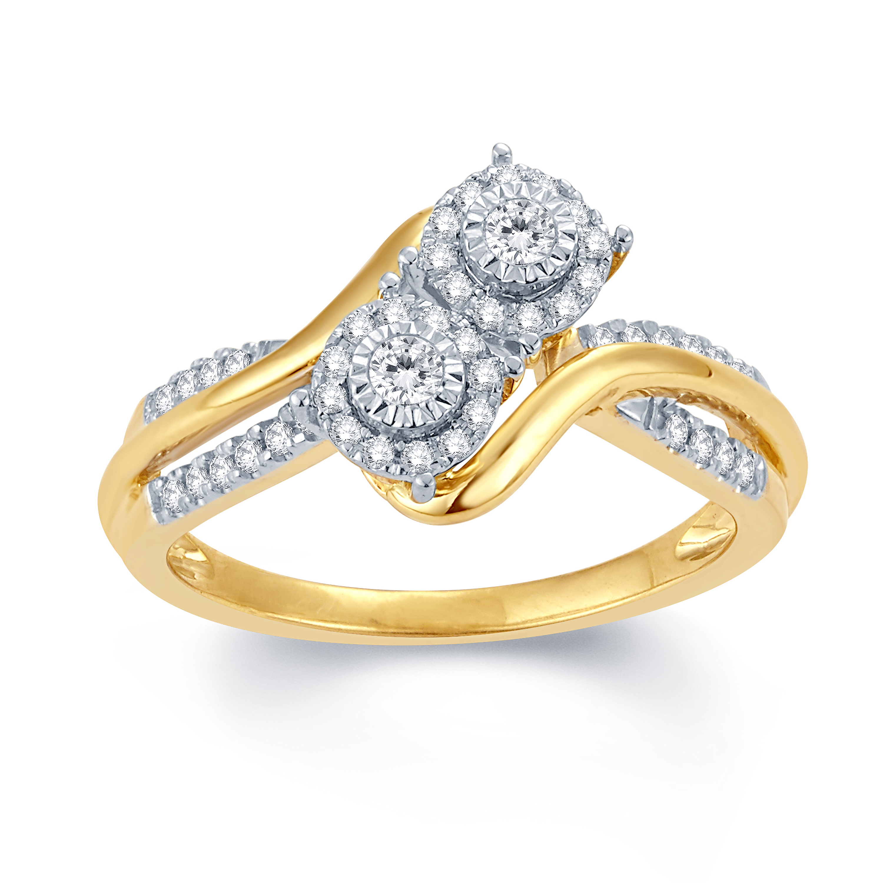 1/4 CTTW Certified Diamond Round Bridal 10K Yellow Gold Duo Ring