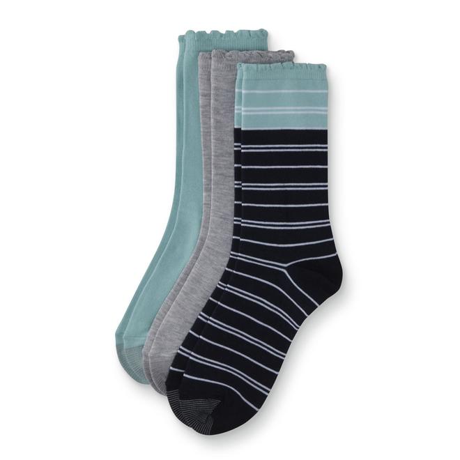 Silvertoe Women's 3-Pairs Crew Socks - Striped & Solid