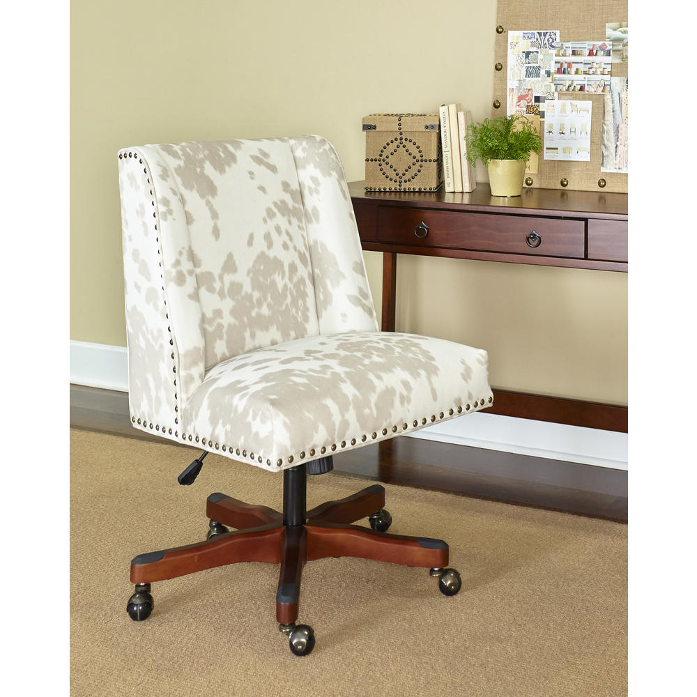 Linon Dobby Linen Cow Print Office Chair