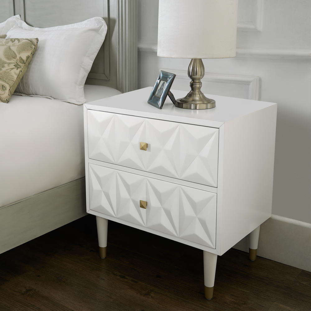 Linon Two-Drawer Geo Texture Nightstand - White