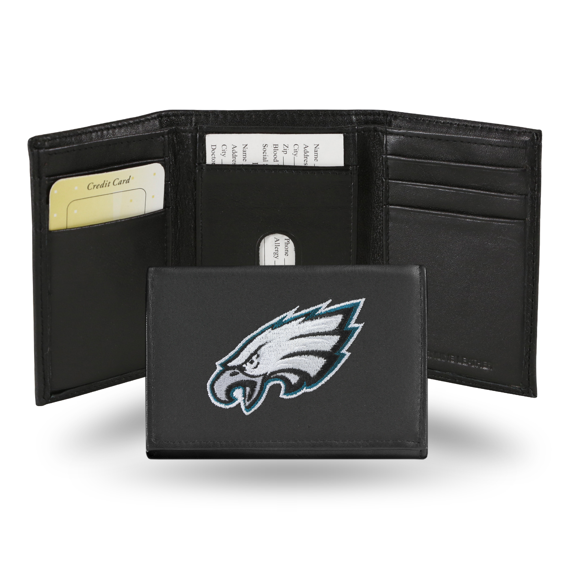 Rico Philadelphia Eagles Men's Black Leather Tri-fold Wallet Rico Philadelphia Eagles Men's Black Leather Tri-fold Wallet