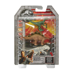 Mattel Jurassic World 3 Pack Mini Dino Stegosaurus Velociraptor and Transparent Indominus