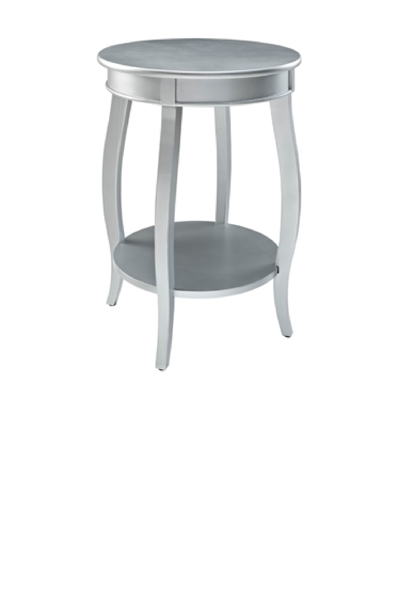 L Powell Silver Round Table with Shelf