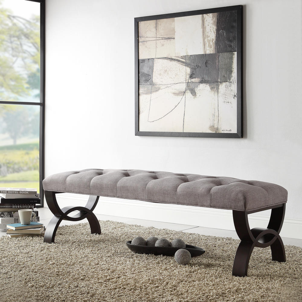 Manor Round Base Tufted Bench in Grey
