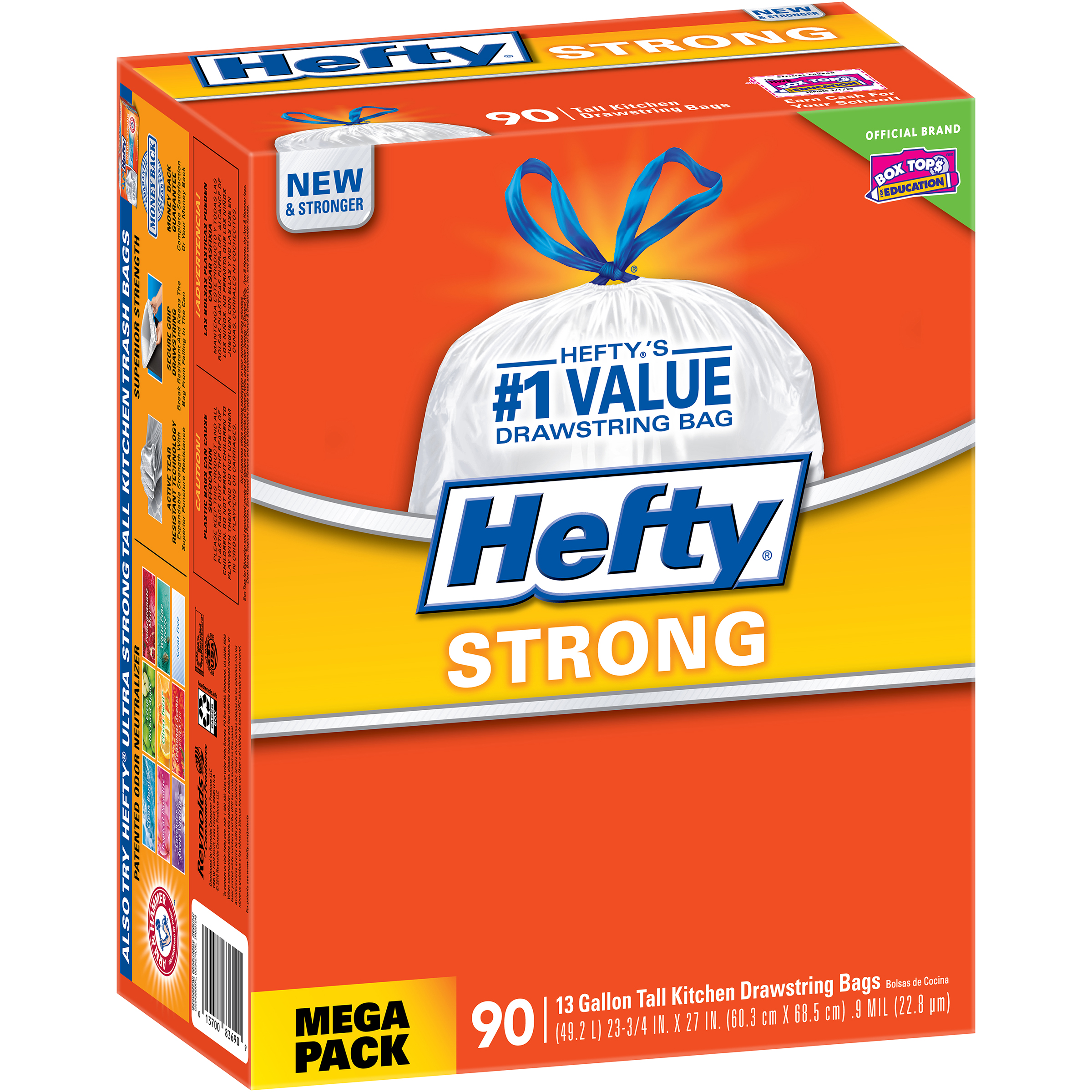 Hefty Strong 13 Gallon Tall Kitchen Drawstring Bags Mega Pack 90 ct Box