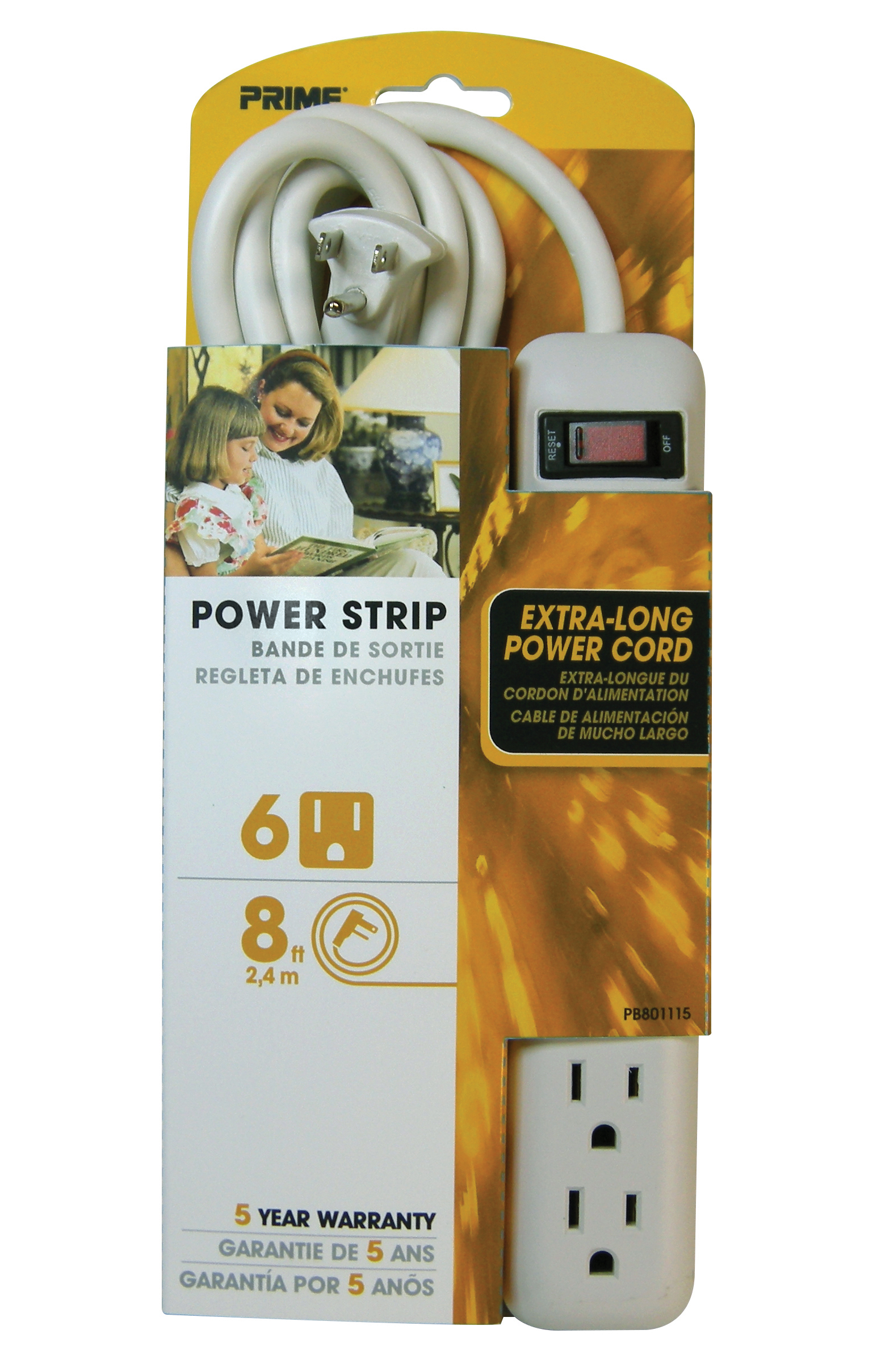 Prime Wire & Cable PB801115 6-Outlet White Power Strip With 8-Foot Cord ...