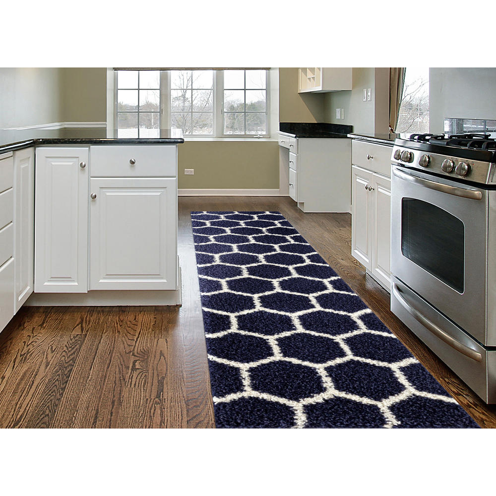 World Rug Gallery Florida Shag Geometric Honeycomb Shag 3232 Navy Area ...