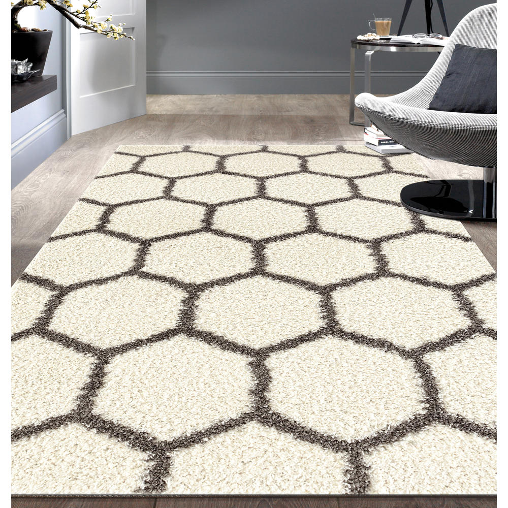 World Rug Gallery Florida Shag Geometric Honeycomb Shag 3232 Crmgry ...