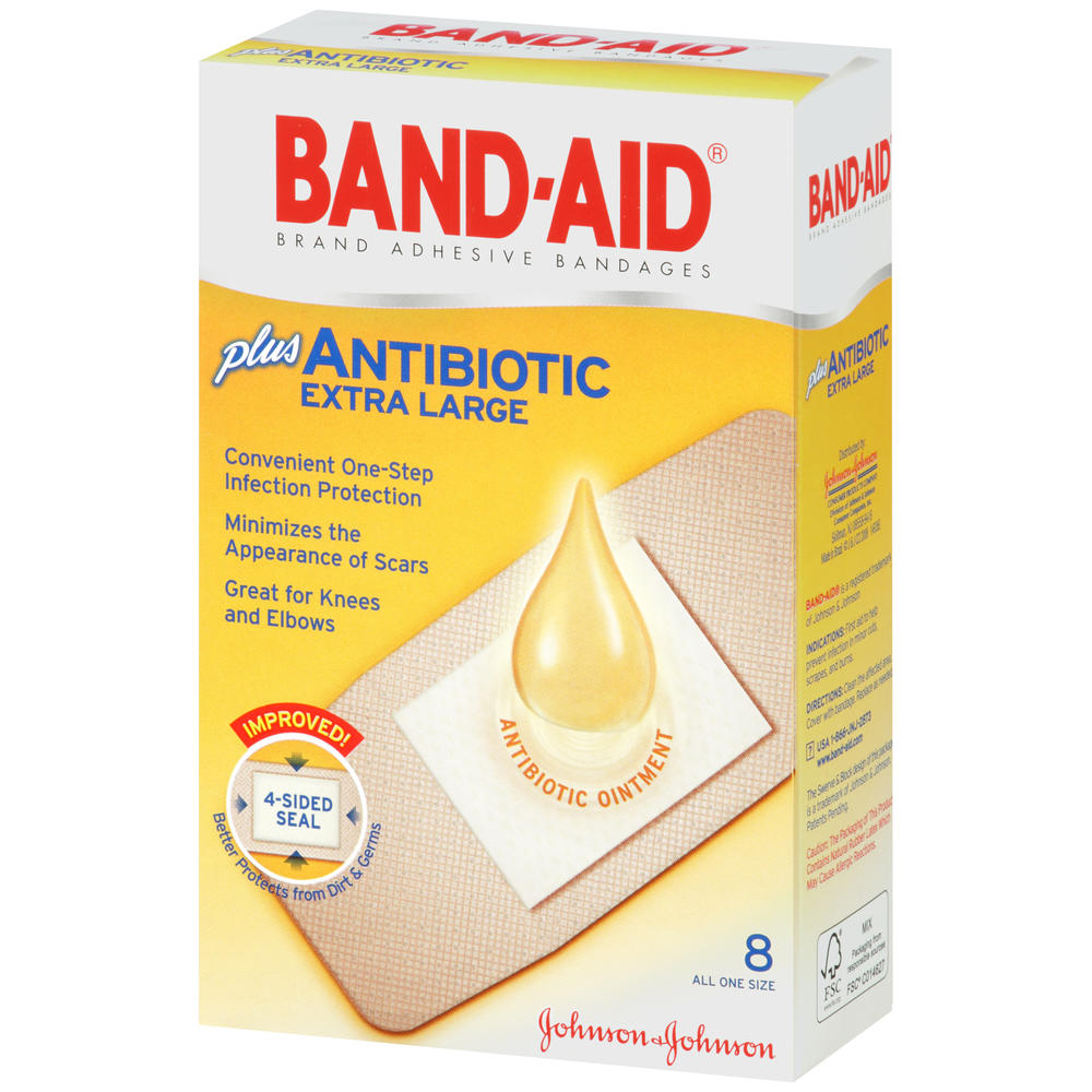 Band-Aid Adhesive Bandages Plus Antibiotic, Extra Large, 8 bandages