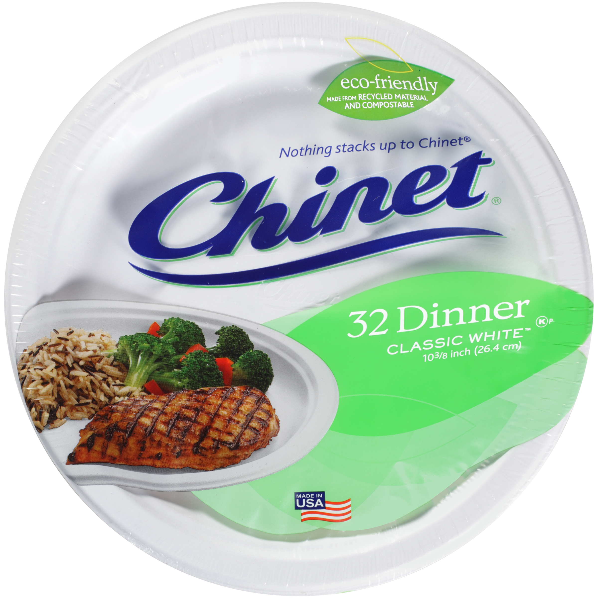 Chinet Classic White Dinner Plates, 10-3/8 Inch, 32 plates