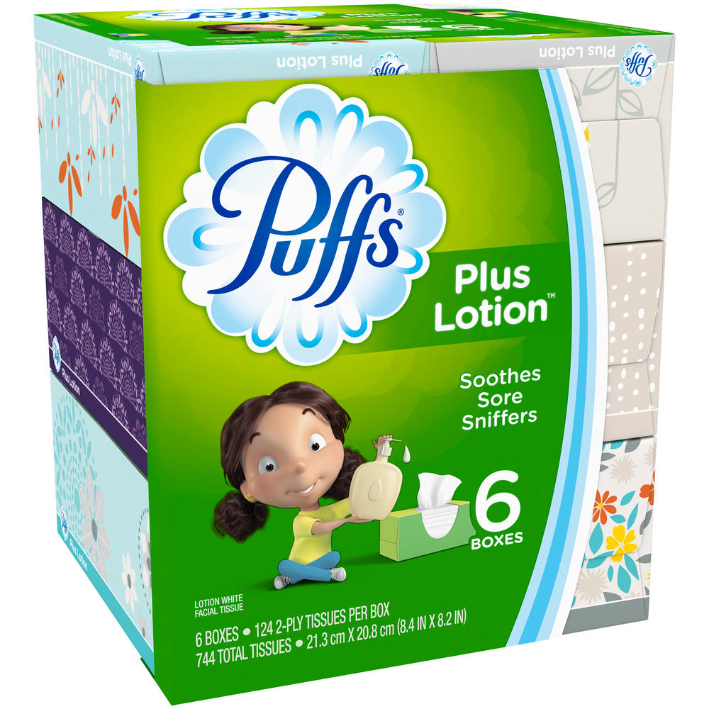 Puffs Plus Lotion Facial Tissues, 6 Family Boxes 744 ct Pack, 124 ...