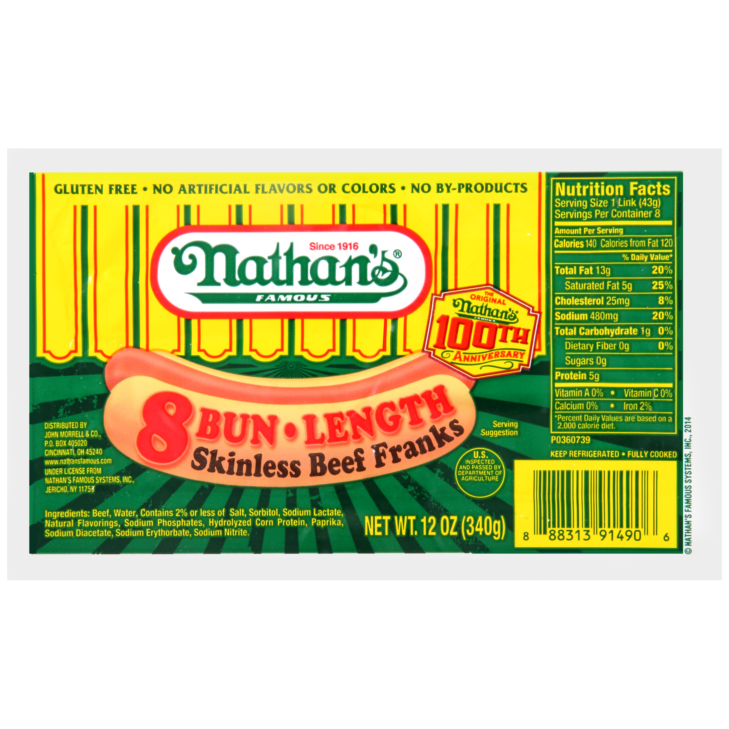 UPC 888313914906 - Nathan's Famous Bun Length Beef Franks - 8ct/12oz ...