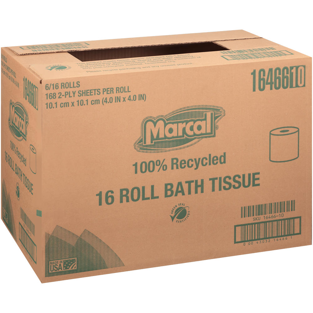 Marcal Bathroom Tissue, 168 Sheets/Roll, 96 Rolls/Carton