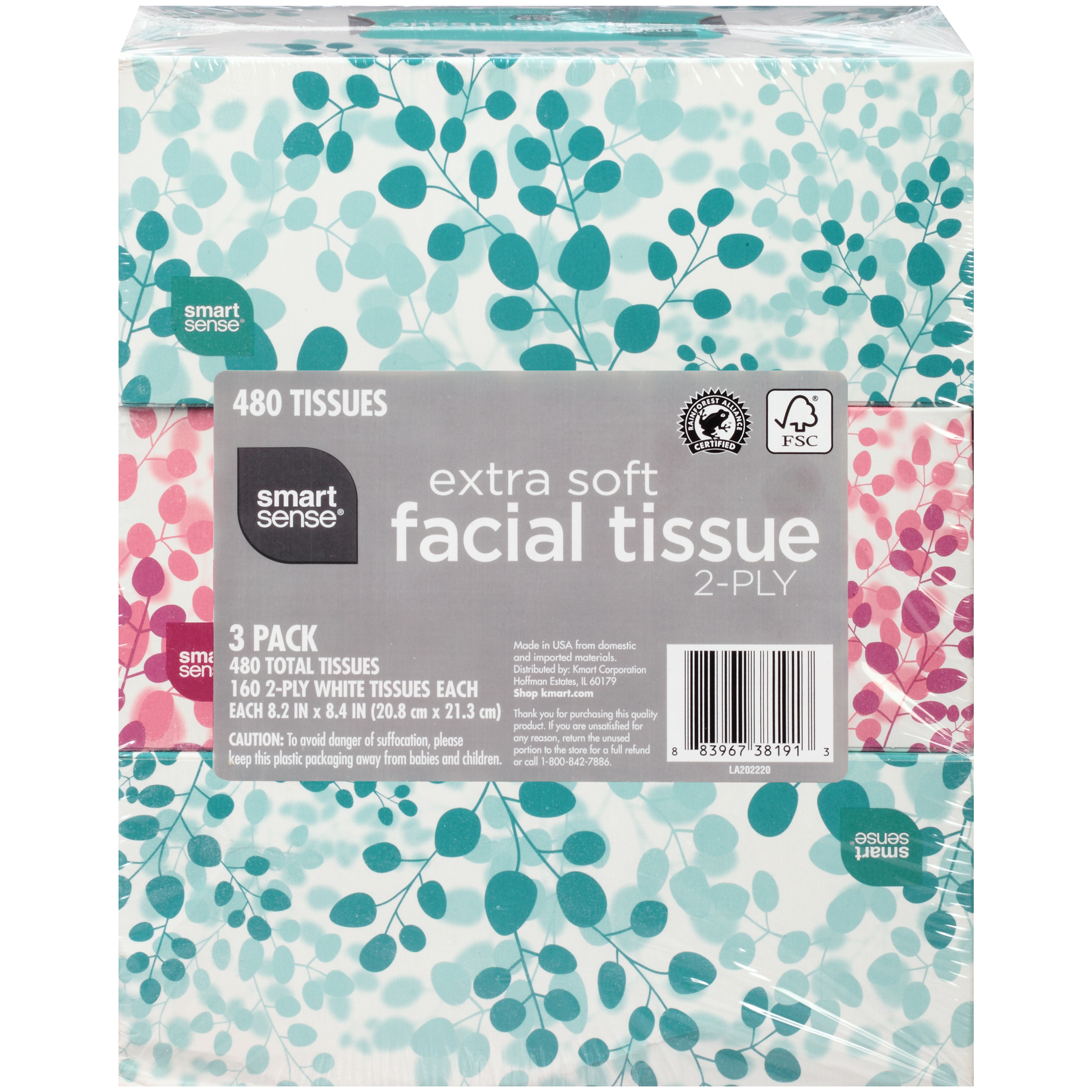 Smart Sense Facial Tissues, Extra Soft, 3 Rolls, 160 Ct.