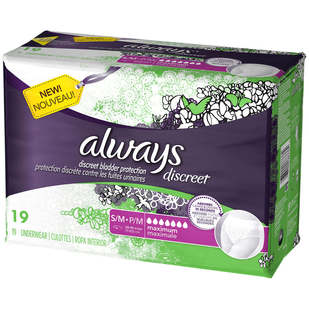 Discreet, Incontinence Underwear, Maximum Absorbency, Small/Medium, 19 Ct