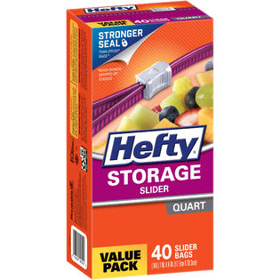 Hefty One Zip Storage Bags, Quart, 40 bags