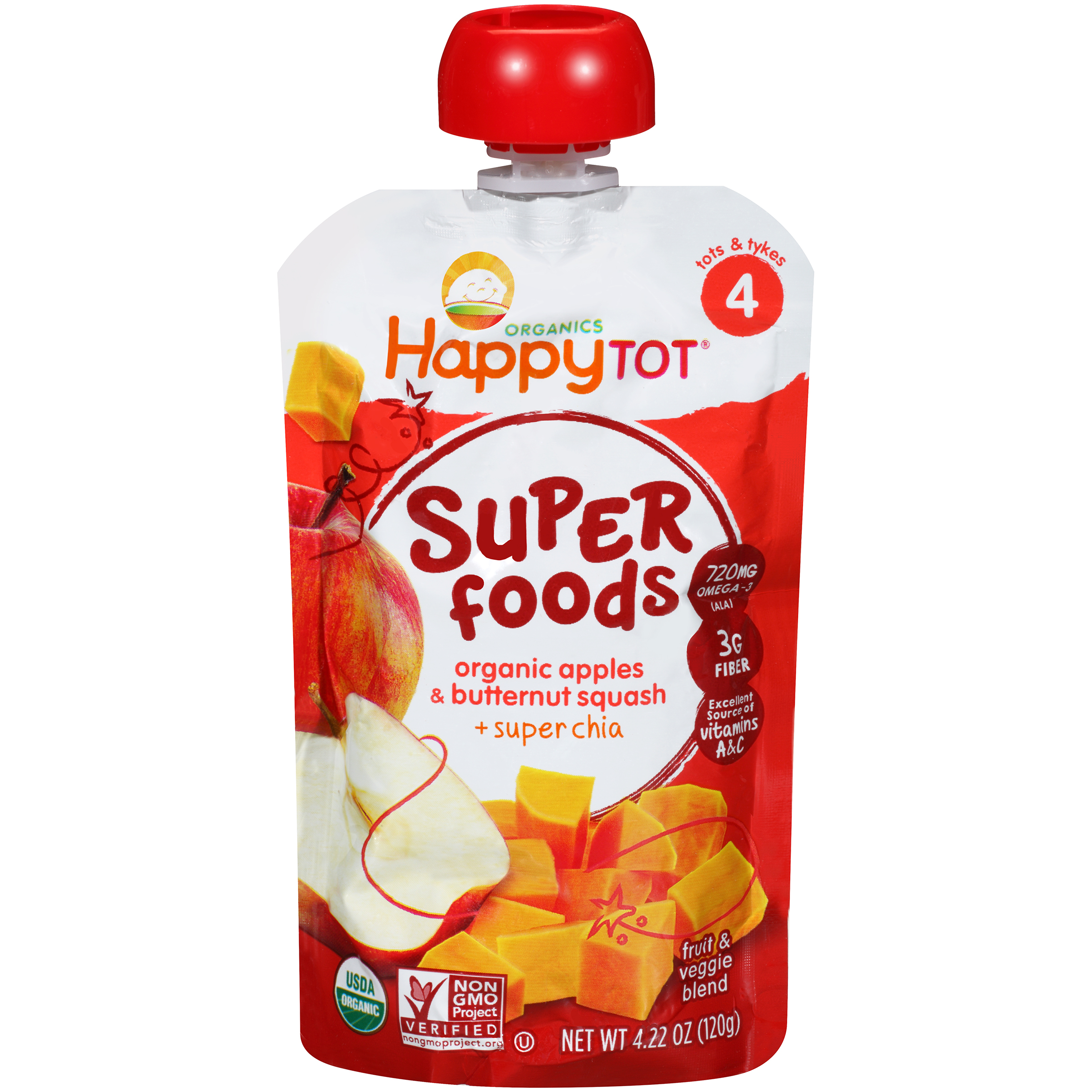 Happy Tot Fruit & Veggie Blend, Organic, Apple & Butternut Squash, 4.22 ...