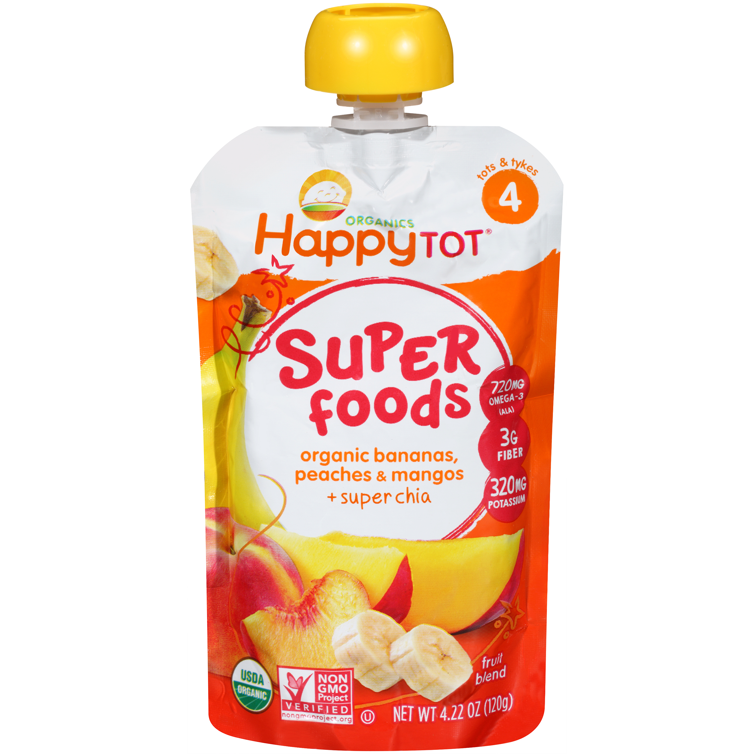 Happy Tot Organic Toddler Food, Banana Peach & Mango, 4.22 oz (120 g)