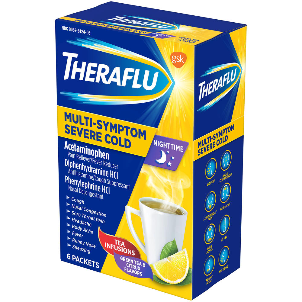 Theraflu Multi-Symptom Severe Cold Packets Lipton Green Tea & Honey ...
