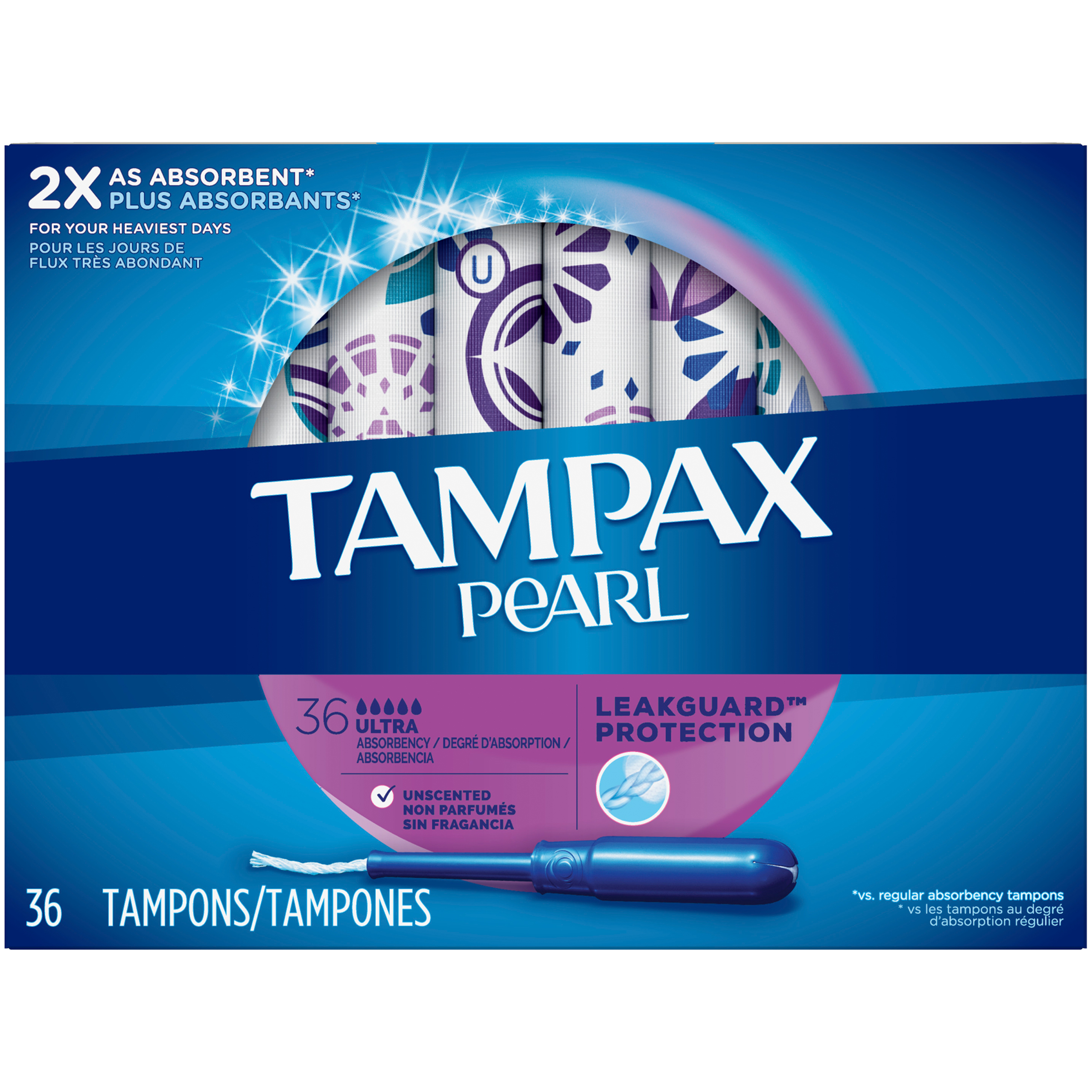 Pearl Tampax Pearl Plastic Ultra Absorbency, Unscented Tampons 36 Count ...