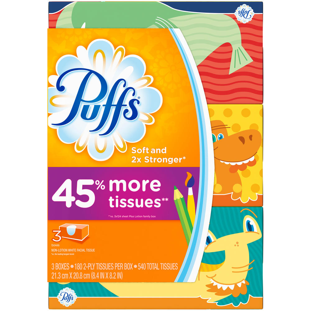 Puffs Basic Facial Tissue, 2-ply tissues, 3 boxes, 540 tissues