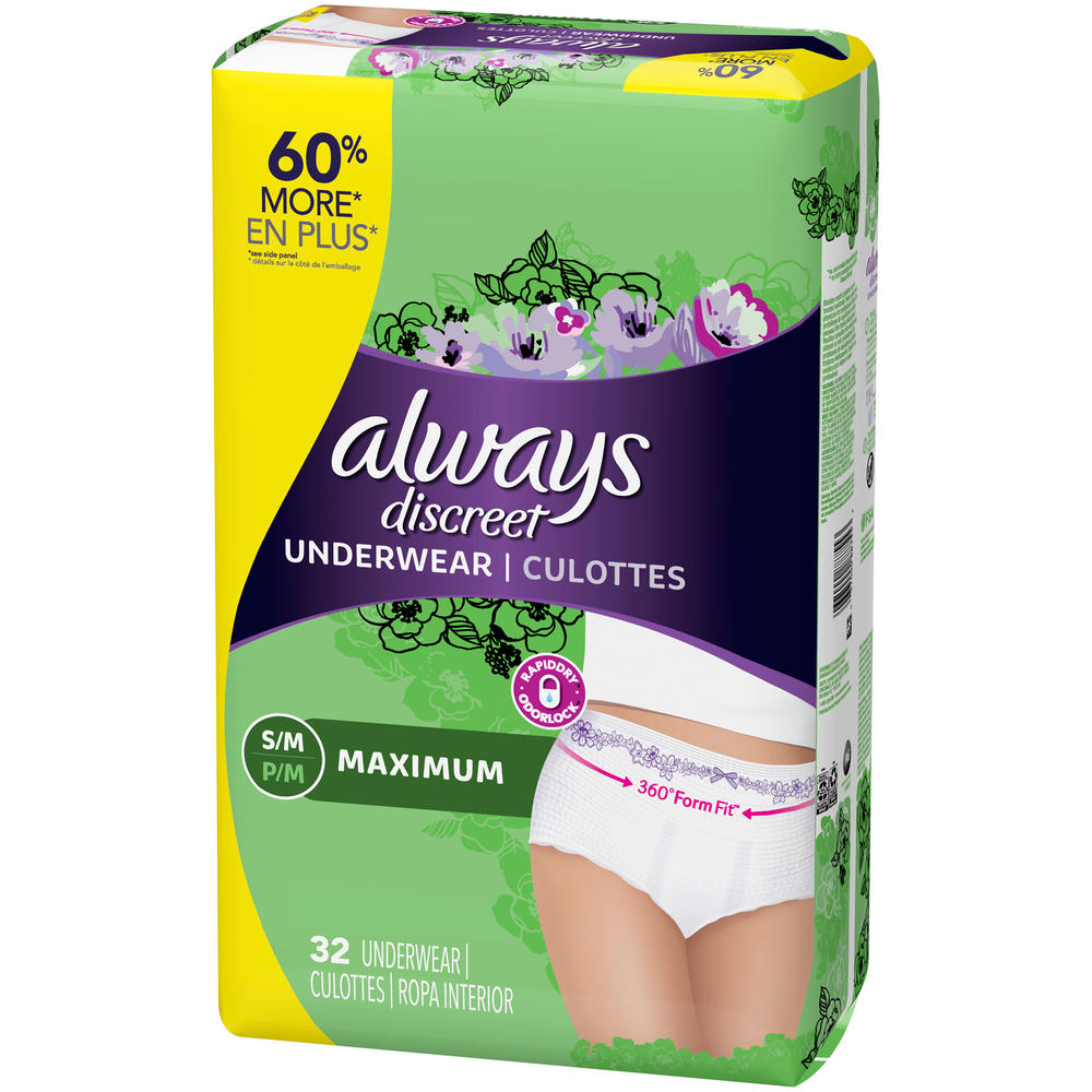 Discreet, Incontinence Underwear, Maximum Absorbency, Small/Medium, 32 Ct