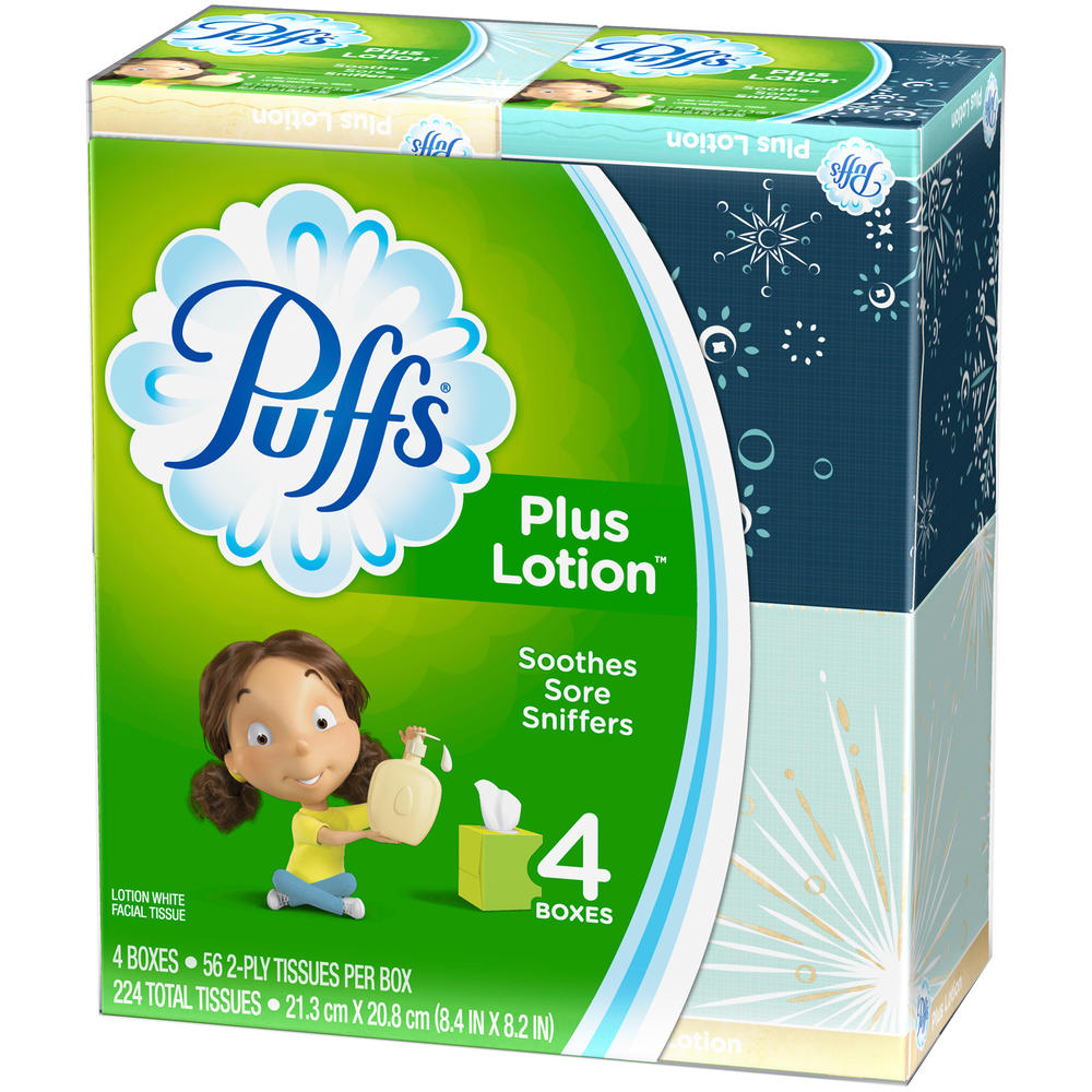 Puffs Facial Tissue, Plus Lotion, White, 2-Ply 4 boxes