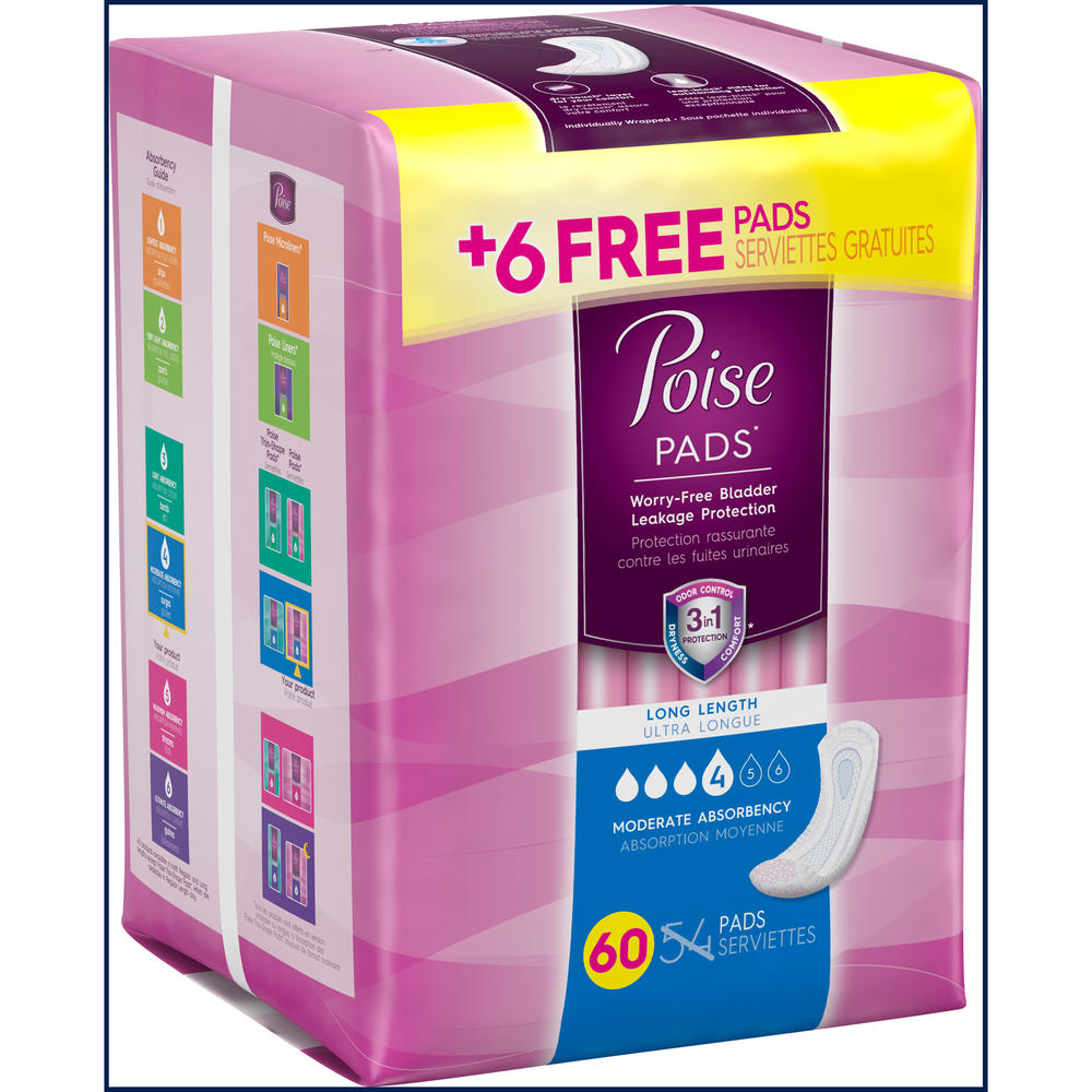 Poise ® Moderate Absorbency Incontinence Pads, Long Length