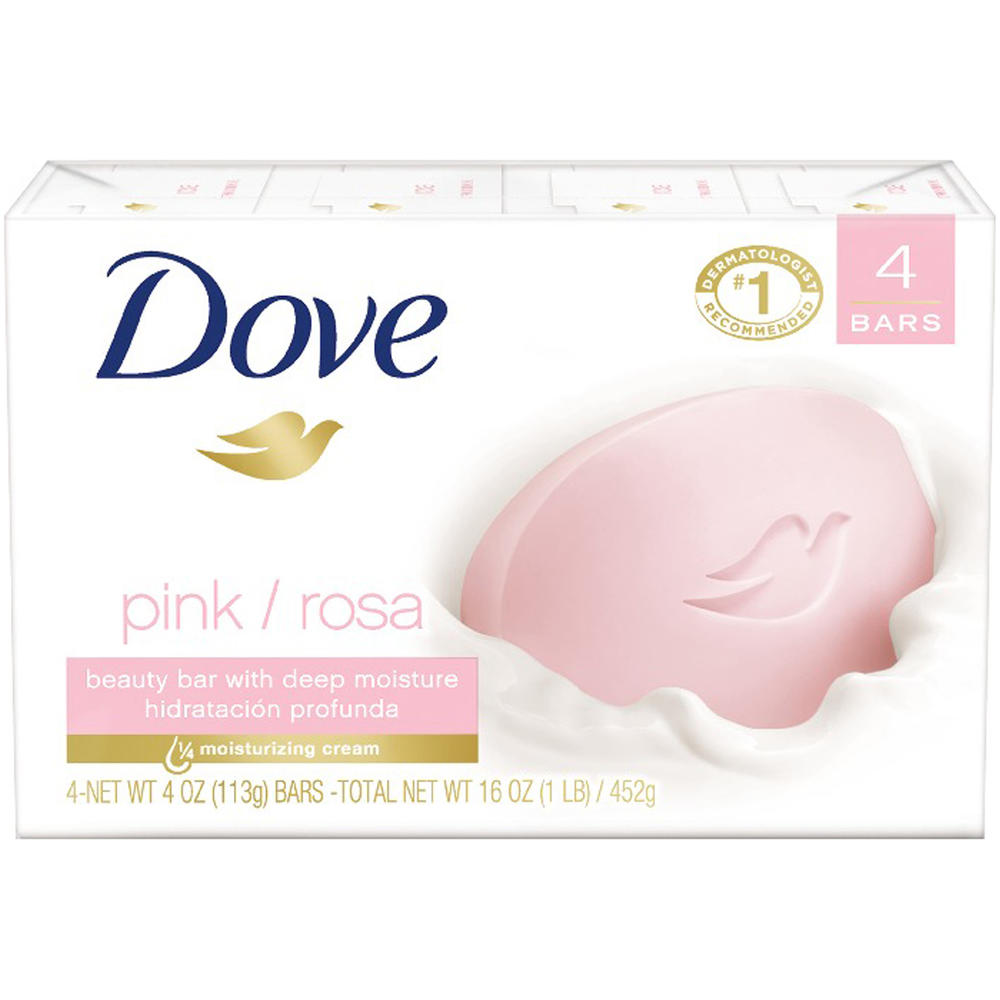 Dove Beauty Bar, Pink/Rosa, 4 - 4.25 oz (120 g) bars [17 oz (480 g)]