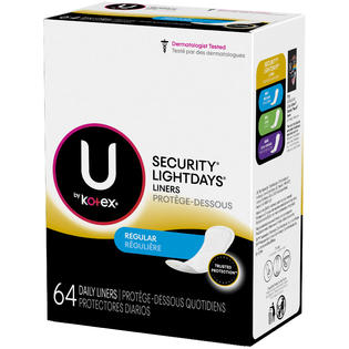 U by Kotex® Lightdays® Pantiliners, Regular, Unscented