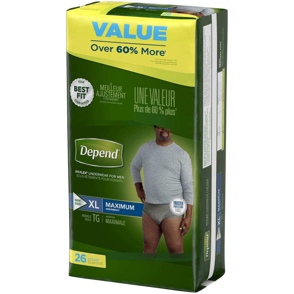 Depend Men's Fit-Flex Incontinence Underwear, XL, 26 Count