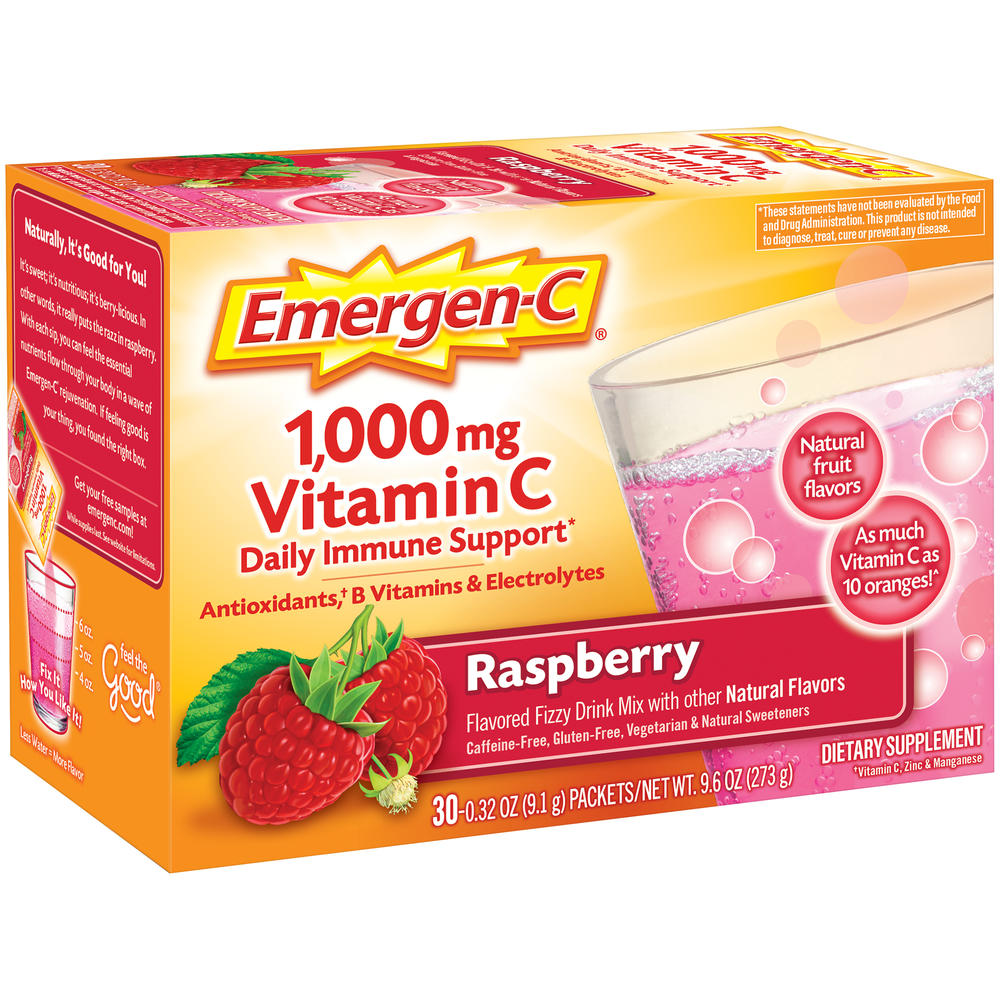 Emergen-C Vitamin C Fizzy Drink Mix Raspberry - 1000 mg - 30 Packets