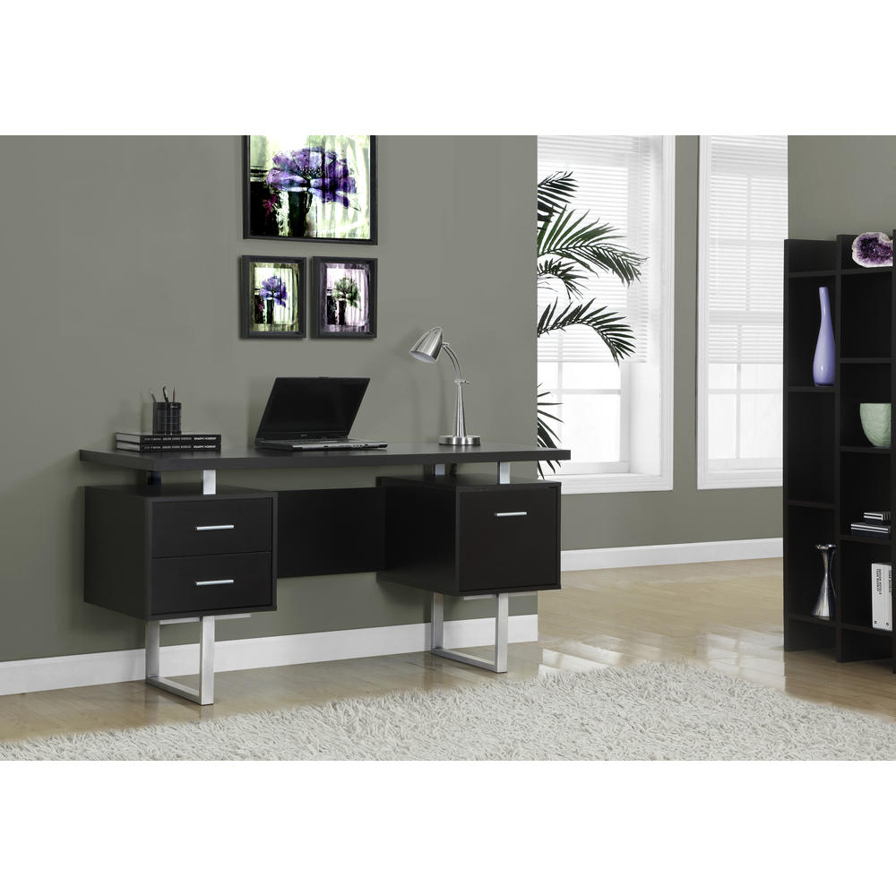 Monarch Specialties COMPUTER DESK - 60"L / CAPPUCCINO / SILVER METAL