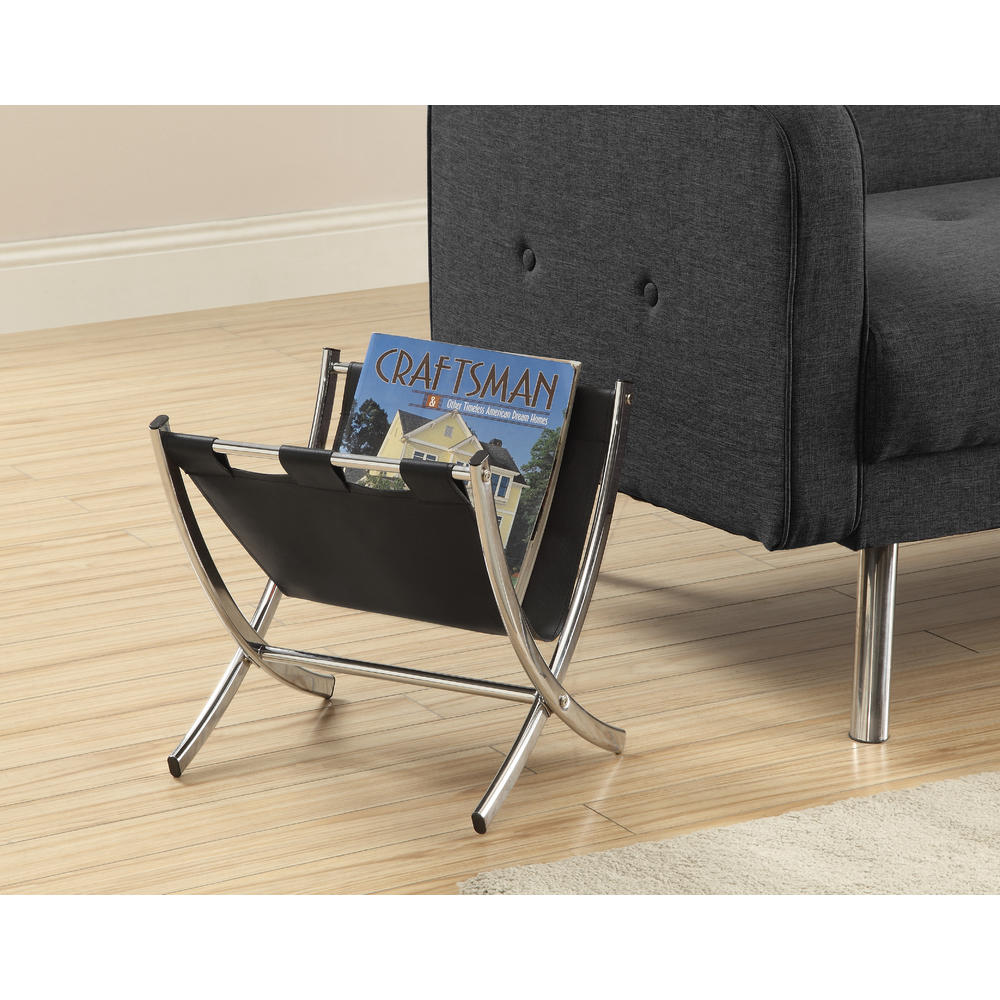 Monarch Specialties Magazine Rack - Leather-Look / Chrome Metal