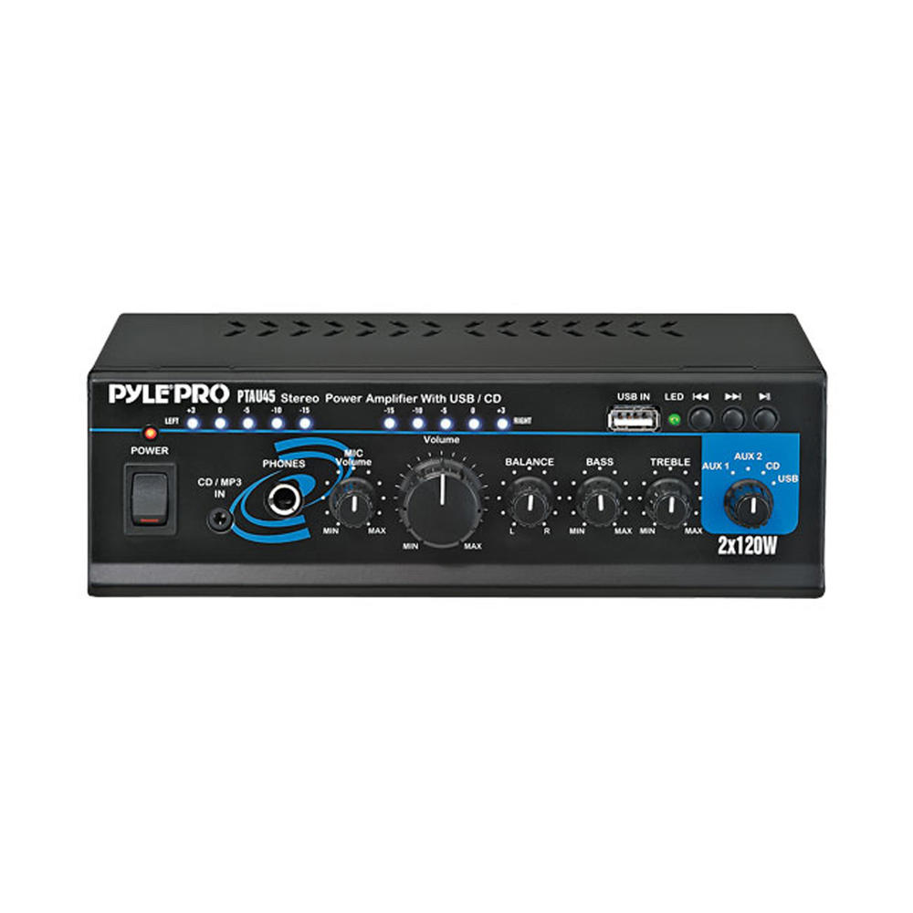 Pyle 97075351M Mini 2x120 Watt Stereo Power Amplifier w/ USB/CD/AUX Inputs