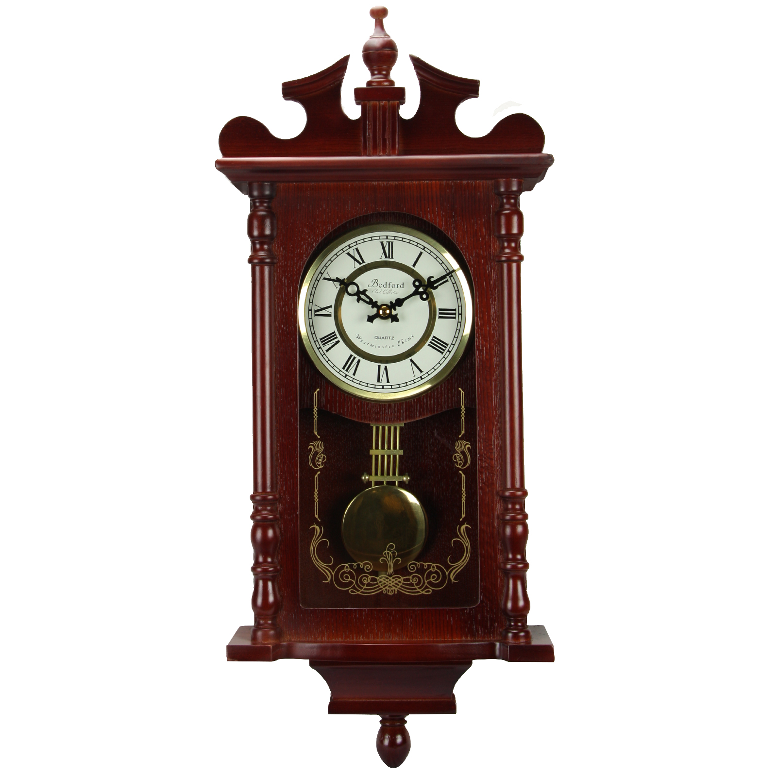 Bedford Clock Collection Redwood Wall Clock With Pendulum And Chime