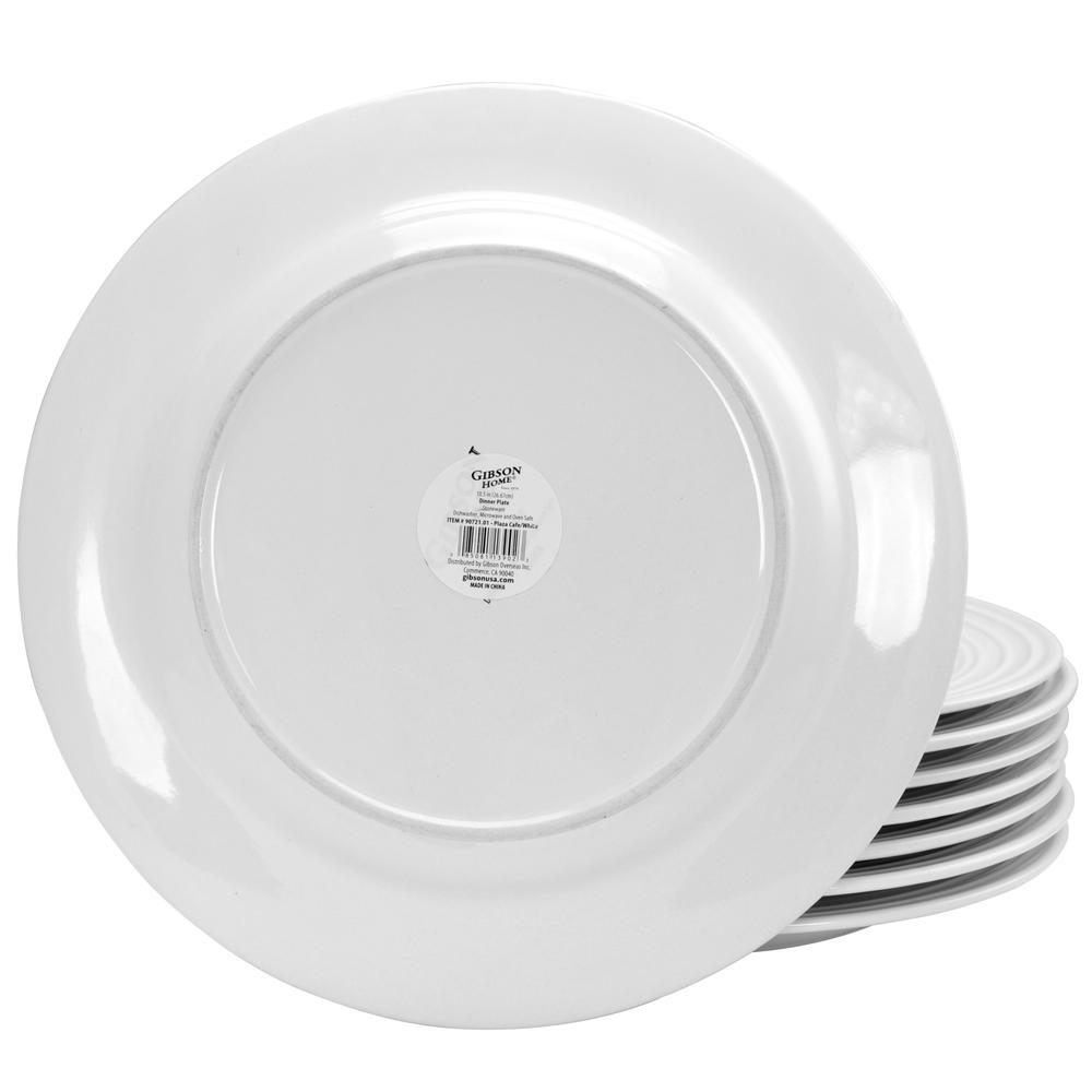 Gibson Home Plaza Cafe 10.5" Dinner Plate Set in White, Set of 8